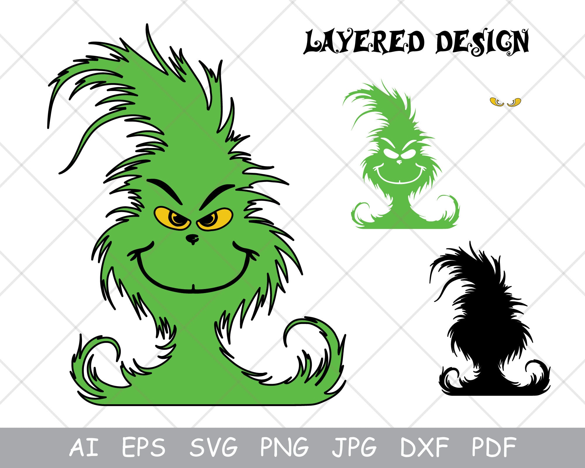 Grinch Face SVG Grinch SVG Grinchy Face Layered Design Merry - Etsy UK