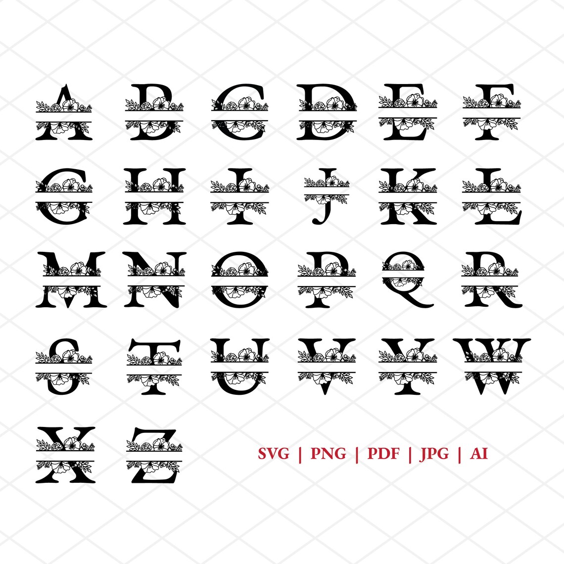 Split Monogram SVG Bundle Floral Letter Monogram Floral Split Letter ...
