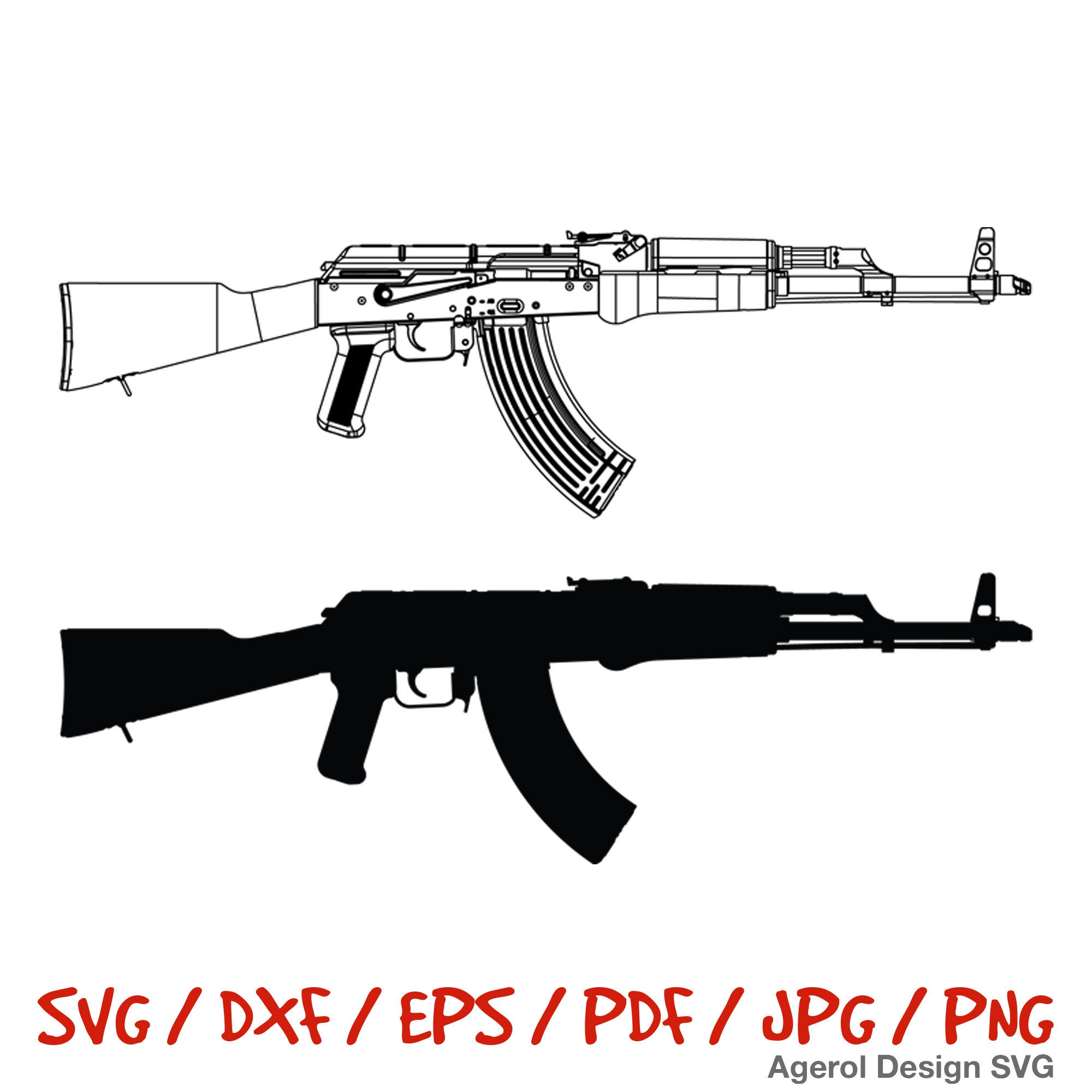 AK-47 SVG AK47 Kalashnikov Svg AK-47 Rifle Line Drawing, Ak-47 Rifle ...
