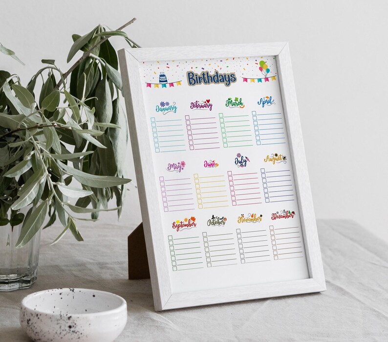 Birthday Tracker Printable Editable Birthday Calendar Printable ...