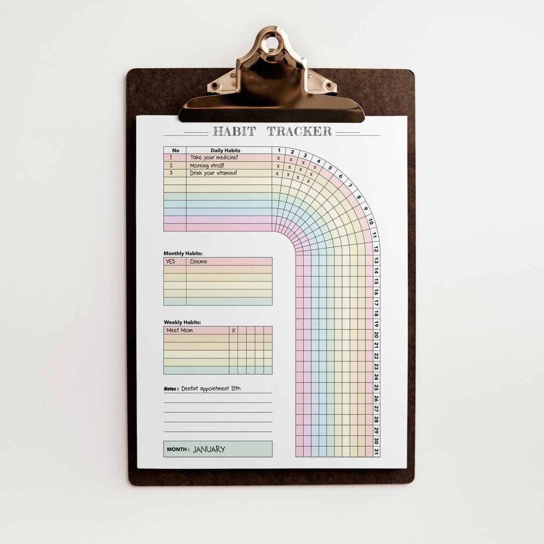 Habit Tracker Printable Sheet Rainbow Habit Tracker PDF Weekly Monthly ...