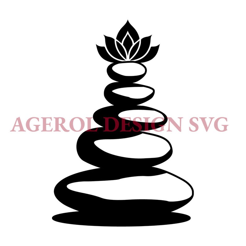 Zen Stones SVG Lotus Flower SVG Silhouette Black and White Instant ...