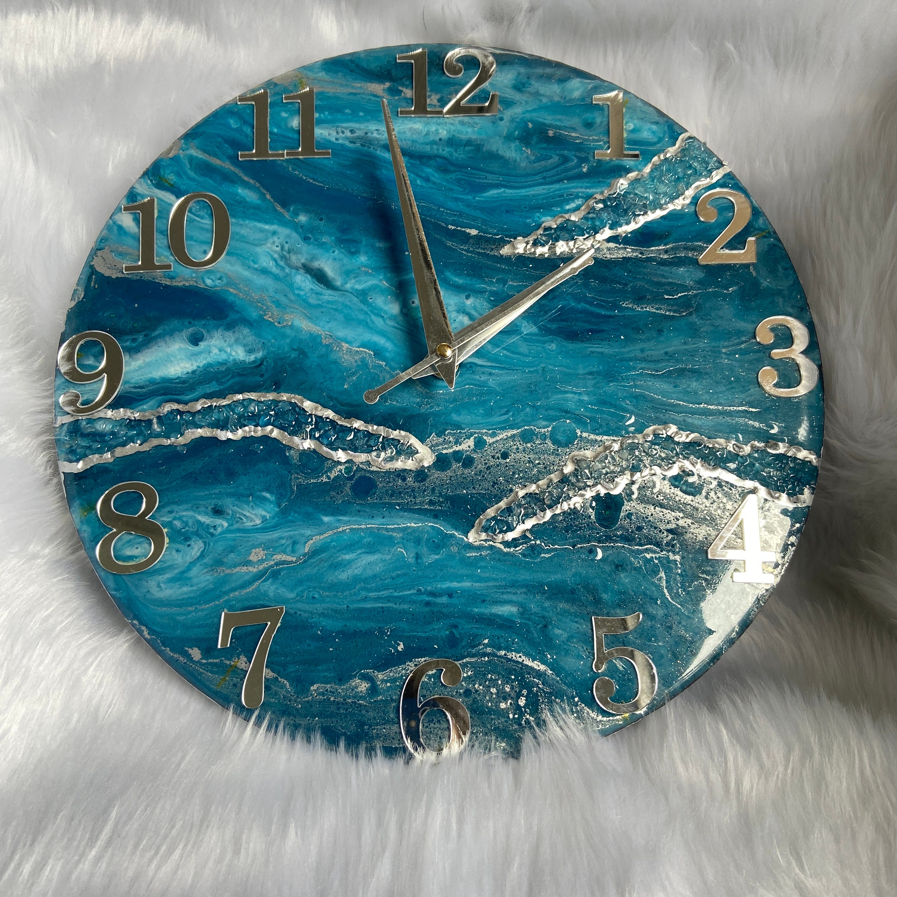 TEAL BLUE Modern Minimalistic Aesthetic Home Decor Resin Art Wall Clock ...