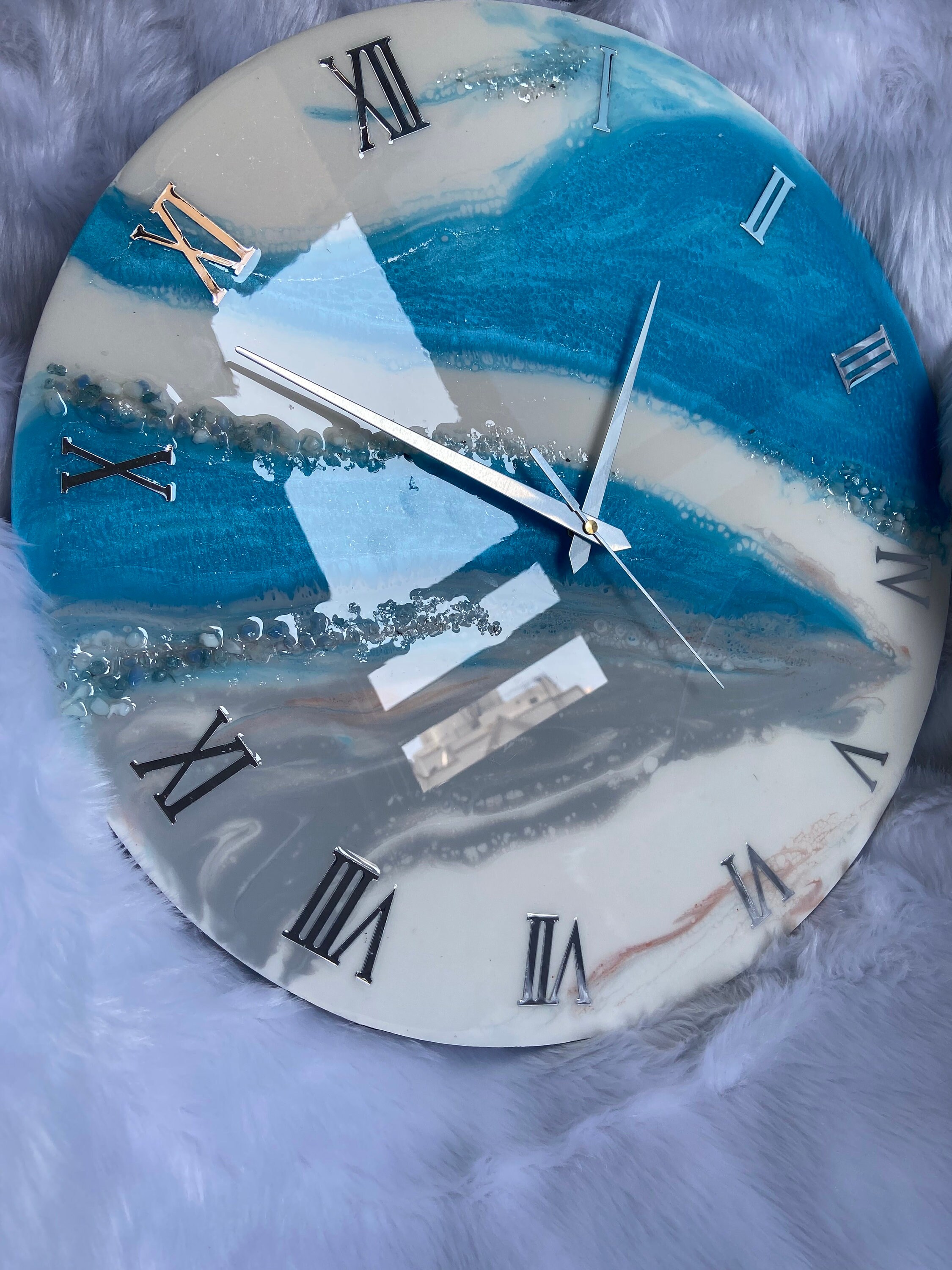 Blue Grey and White Modern Minimalistic Aesthetic Home Decor Resin Art ...