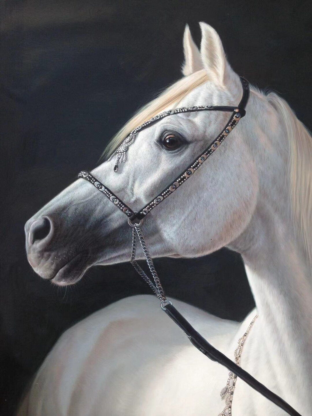 Horse Painting, Hyperrealism Animal Painting, White Horse Wall Decor ...