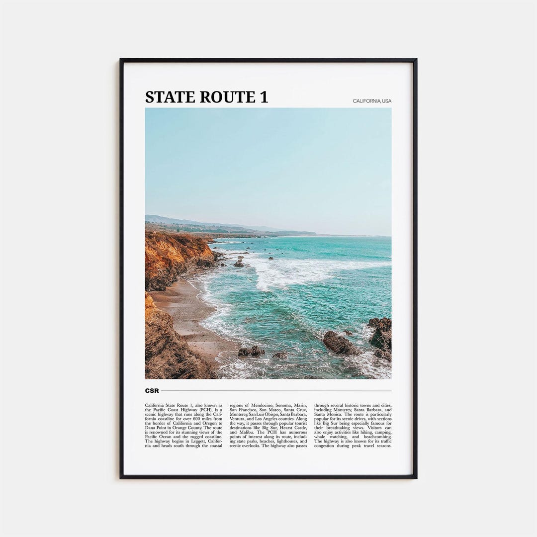California State Route 1 Travel Poster, California State Route 1 Art ...