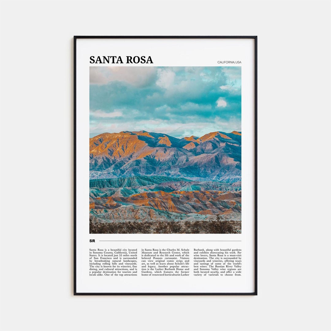 Santa Rosa Travel Poster No 1, Santa Rosa Wall Art, Santa Rosa Poster ...