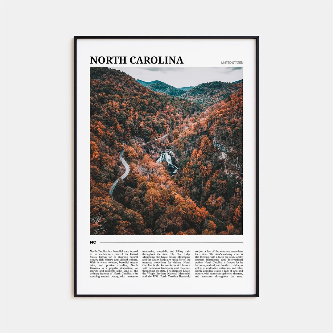 North Carolina Travel Poster No 3, North Carolina Wall Art, North ...