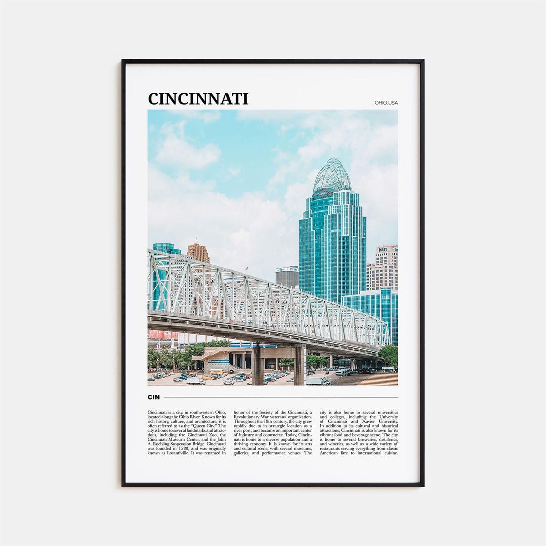 Cincinnati Travel Poster No 1, Cincinnati Wall Art, Cincinnati Poster ...
