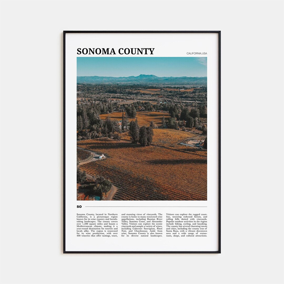 Sonoma County Travel Poster, Sonoma County Wall Art, Sonoma County ...