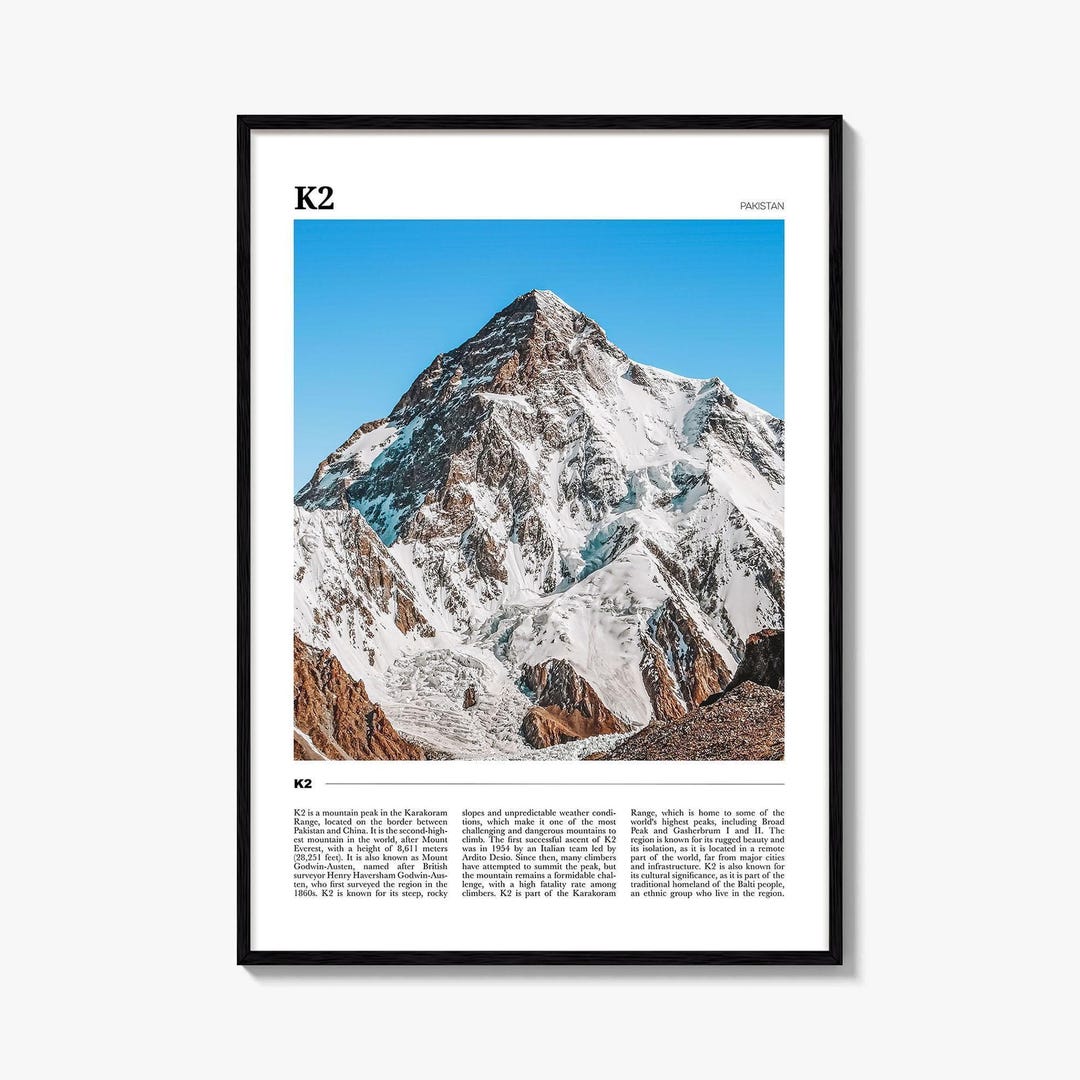 K2 Travel Poster: Pakistan Mountain Photography Print - Etsy