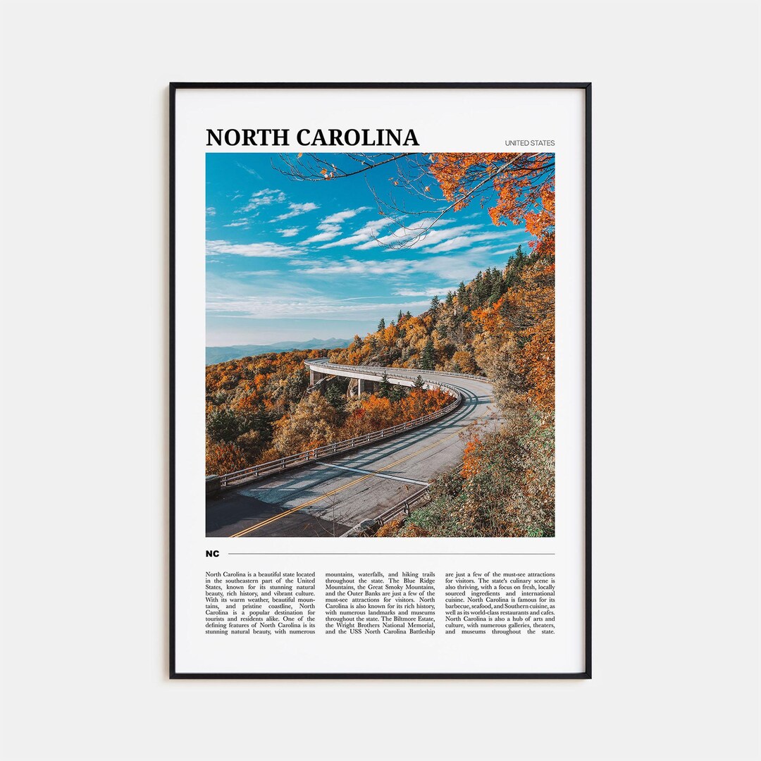 North Carolina Travel Poster No 1, North Carolina Wall Art, North ...