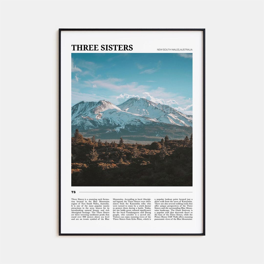 Three Sisters Travel Poster, Three Sisters Wall Art, Three Sisters ...