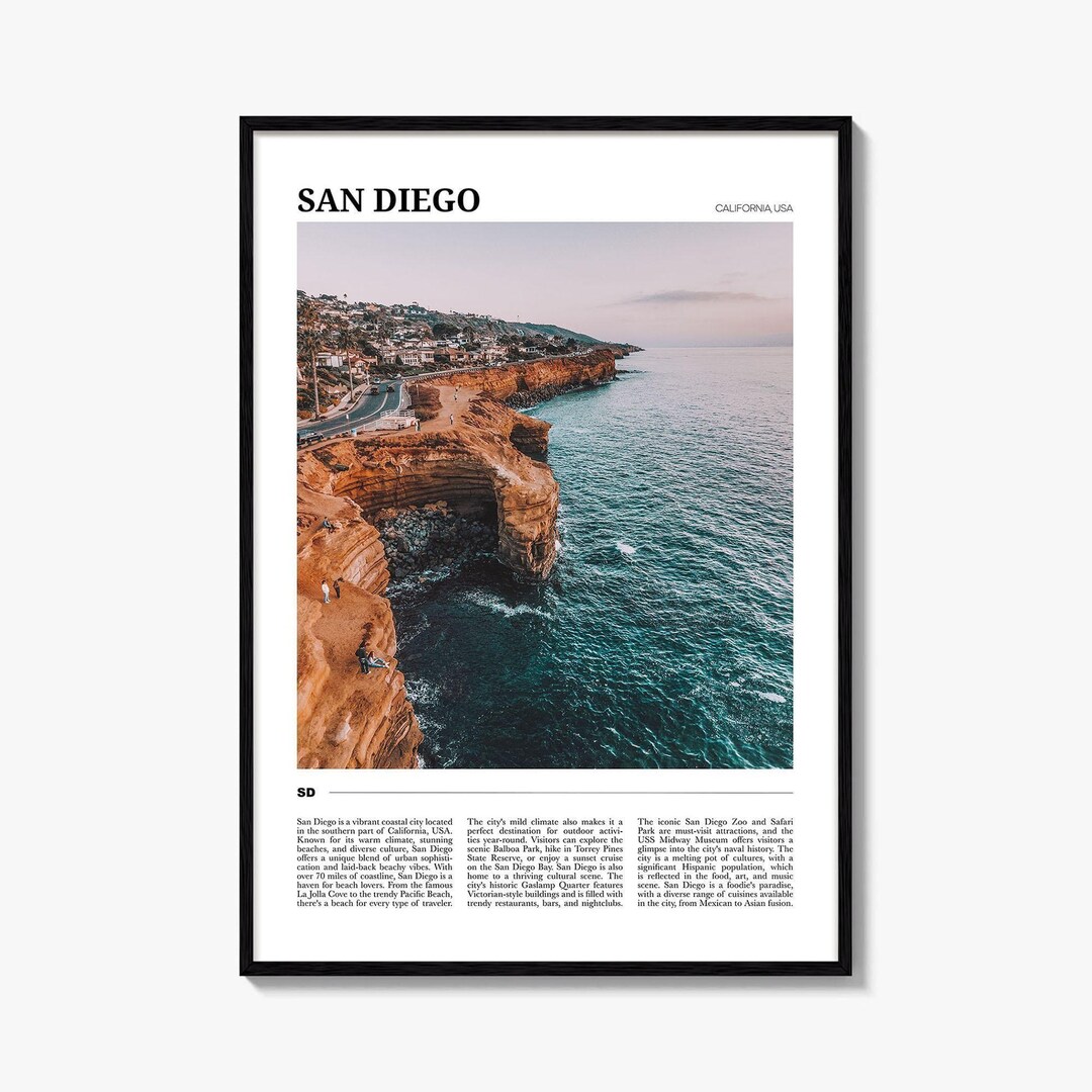 San Diego Travel Poster: Coastal Cliffside View, California Wall Art - Etsy