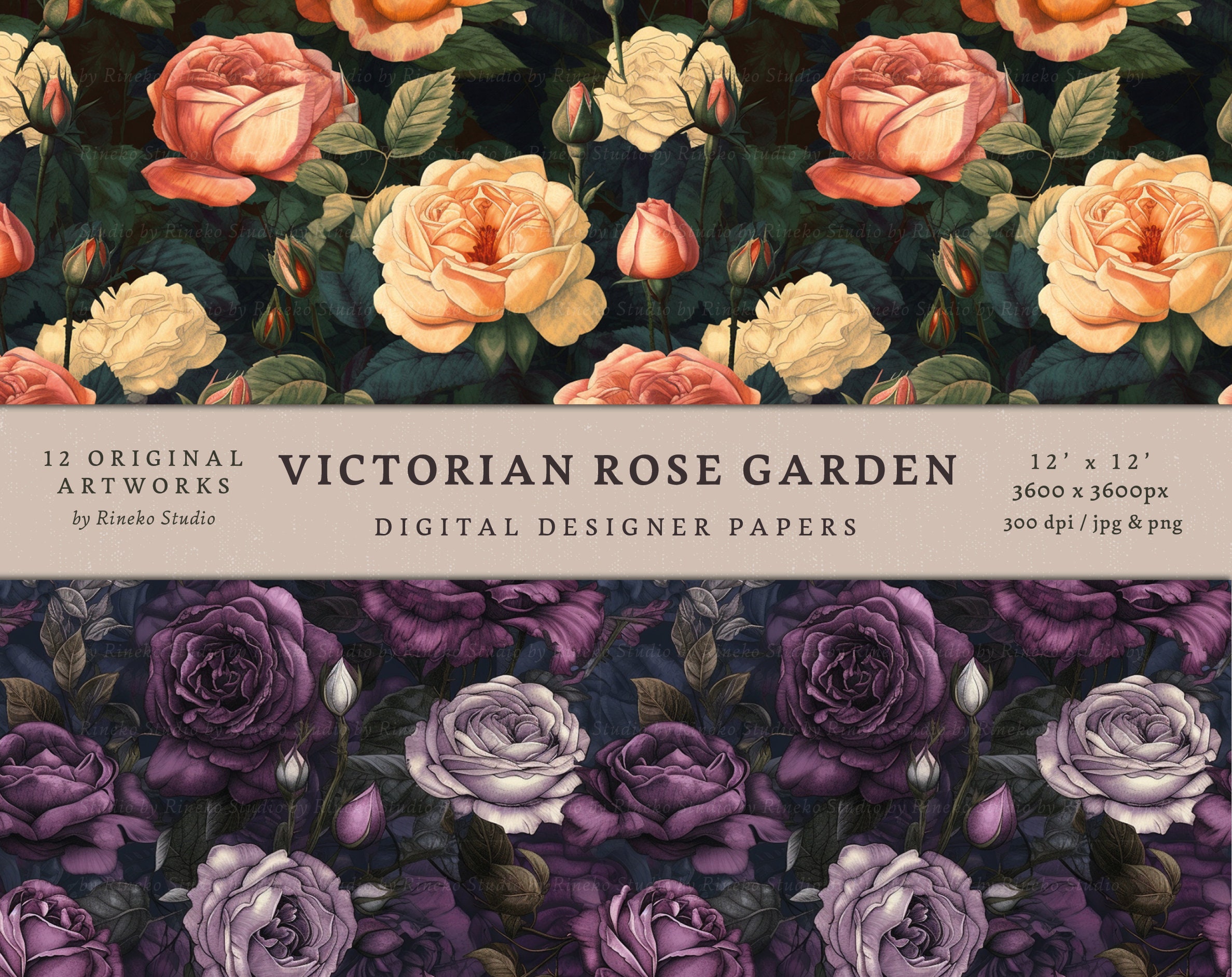 Old Victorian Rose Garden - Digital Paper Pack - 12 Designs ...