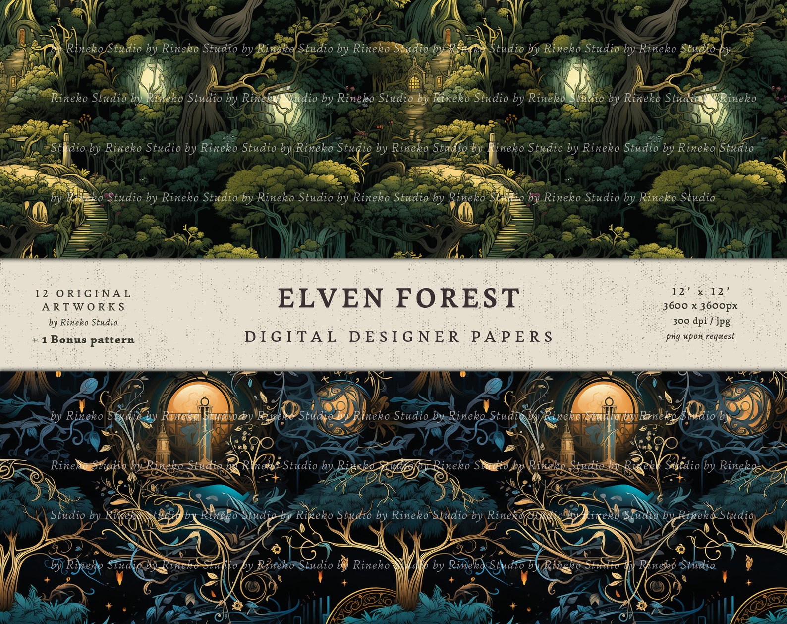 Elven Forest Digital Paper Pack – Seamless Fantasy Patterns (commercial ...