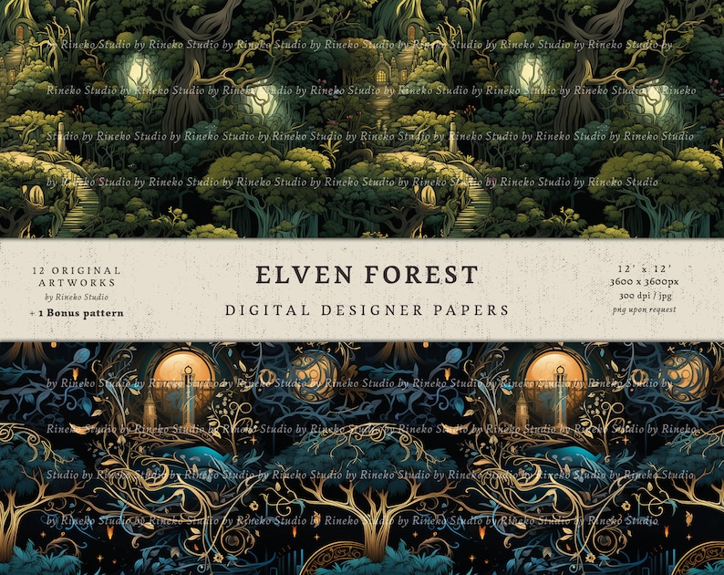 Elven Forest Digital Paper Pack – Seamless Fantasy Patterns (commercial ...
