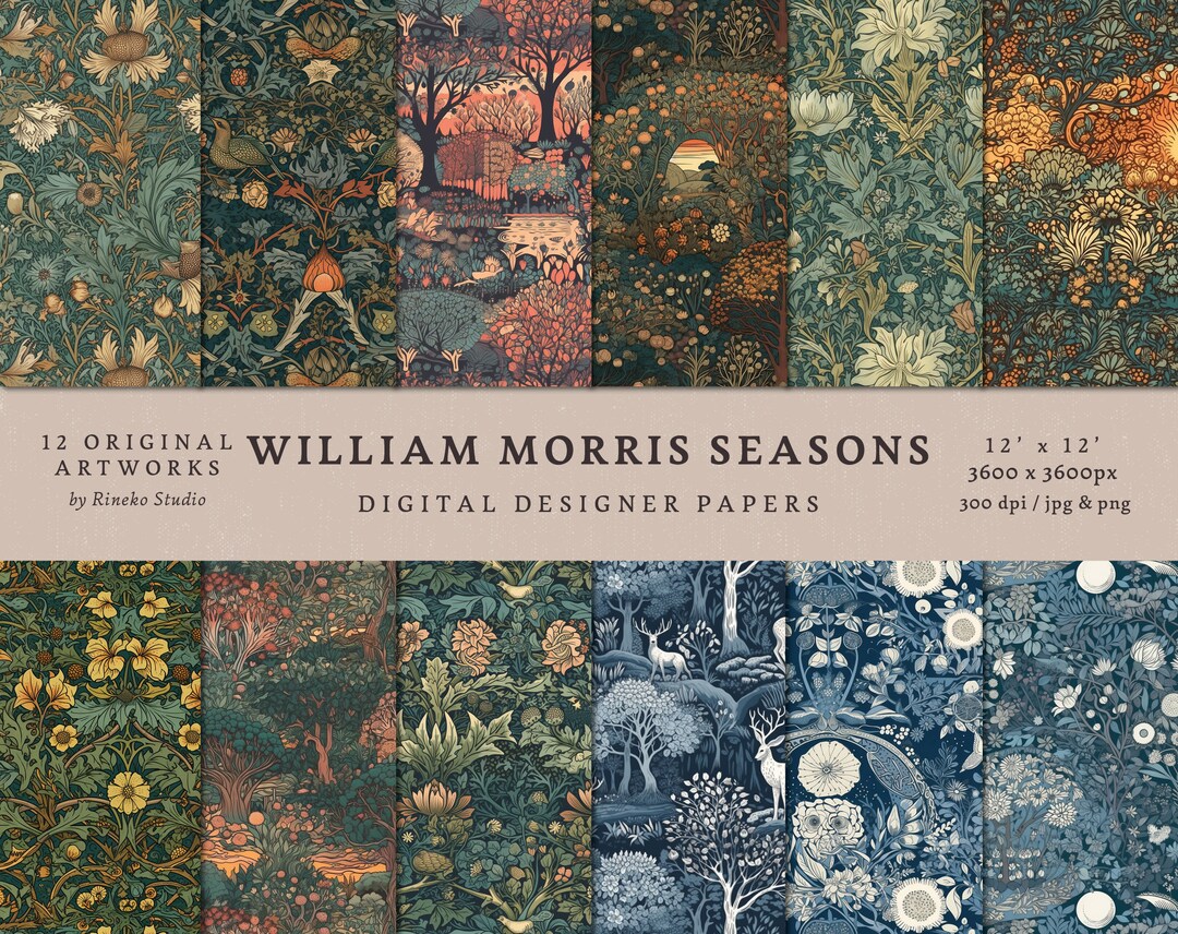 William Morris Seasons Digital Paper Pack - 12 Designs - Commercial Use ...