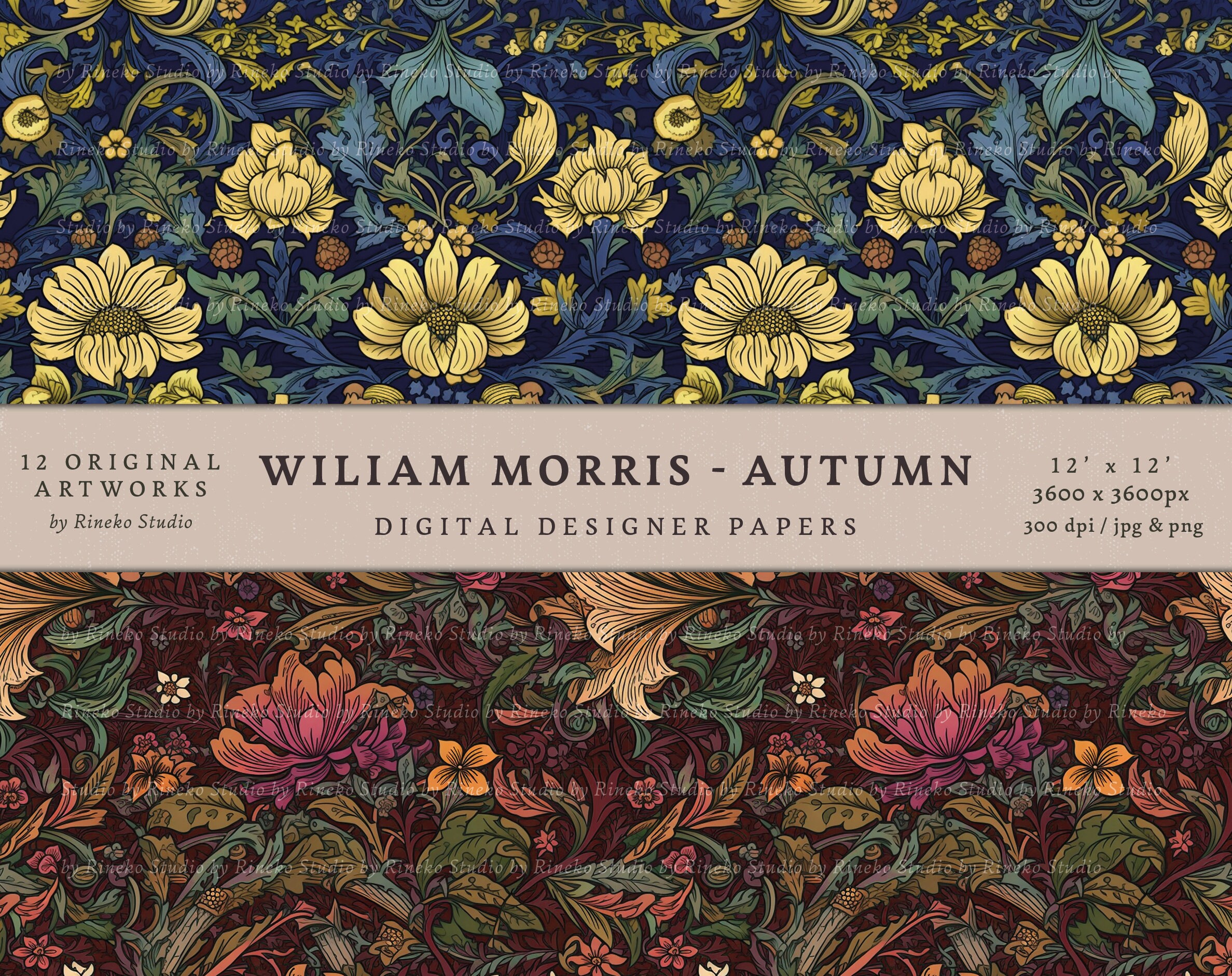 William Morris Autumn Digital Paper Pack 12 Designs Commercial Use ...