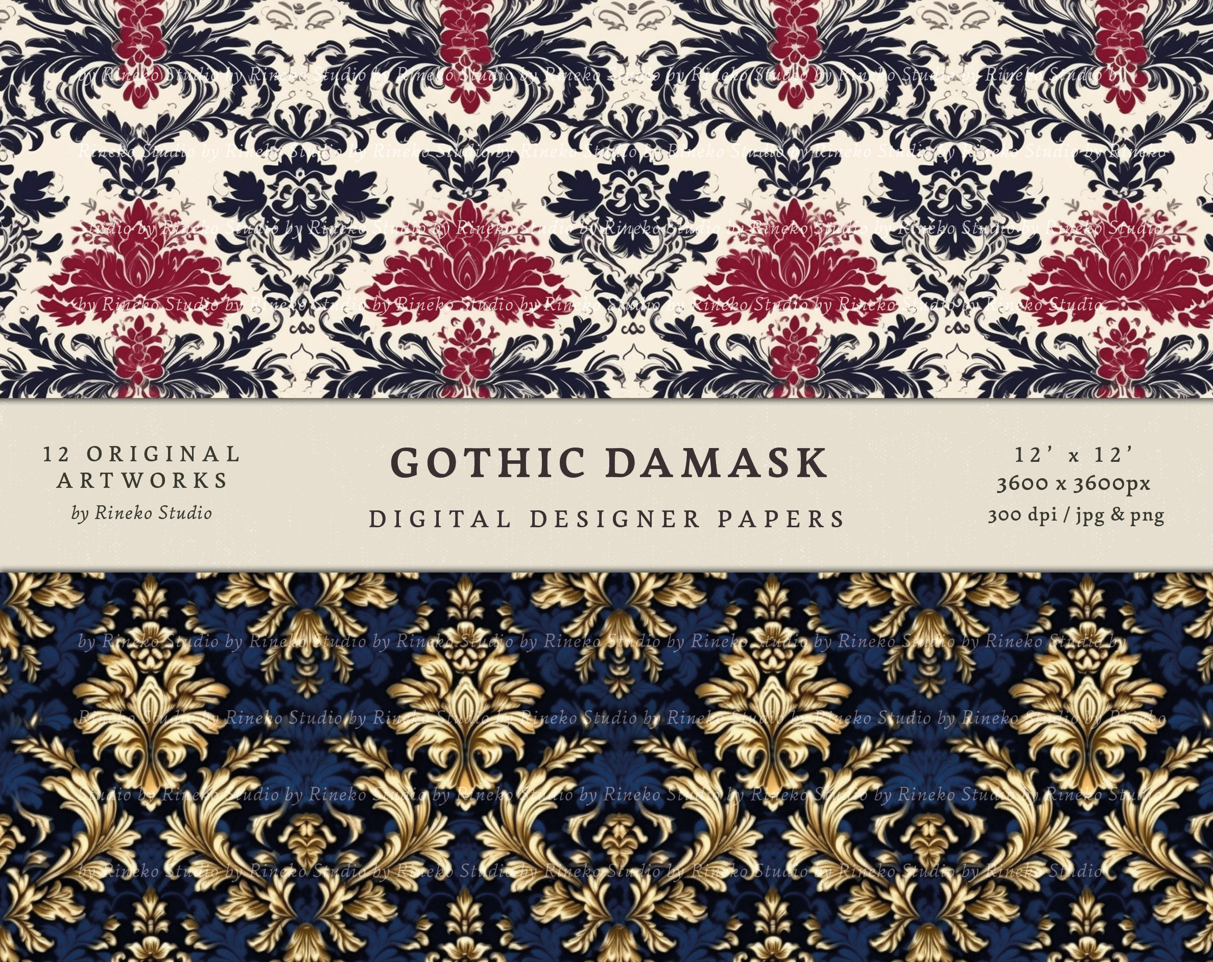 Vintage Damask Digital Paper Pack 12 Designs Commercial Use INSTANT ...