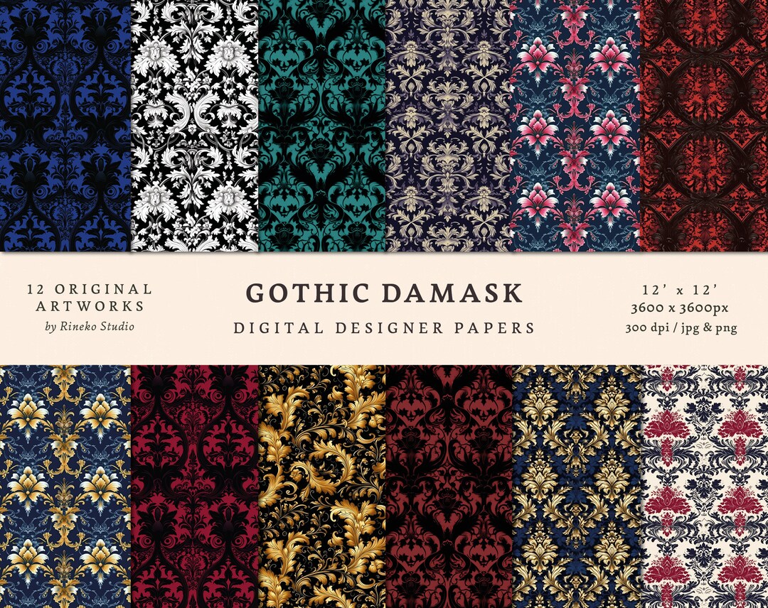 Vintage Damask Digital Paper Pack - 12 Designs - Commercial Use ...