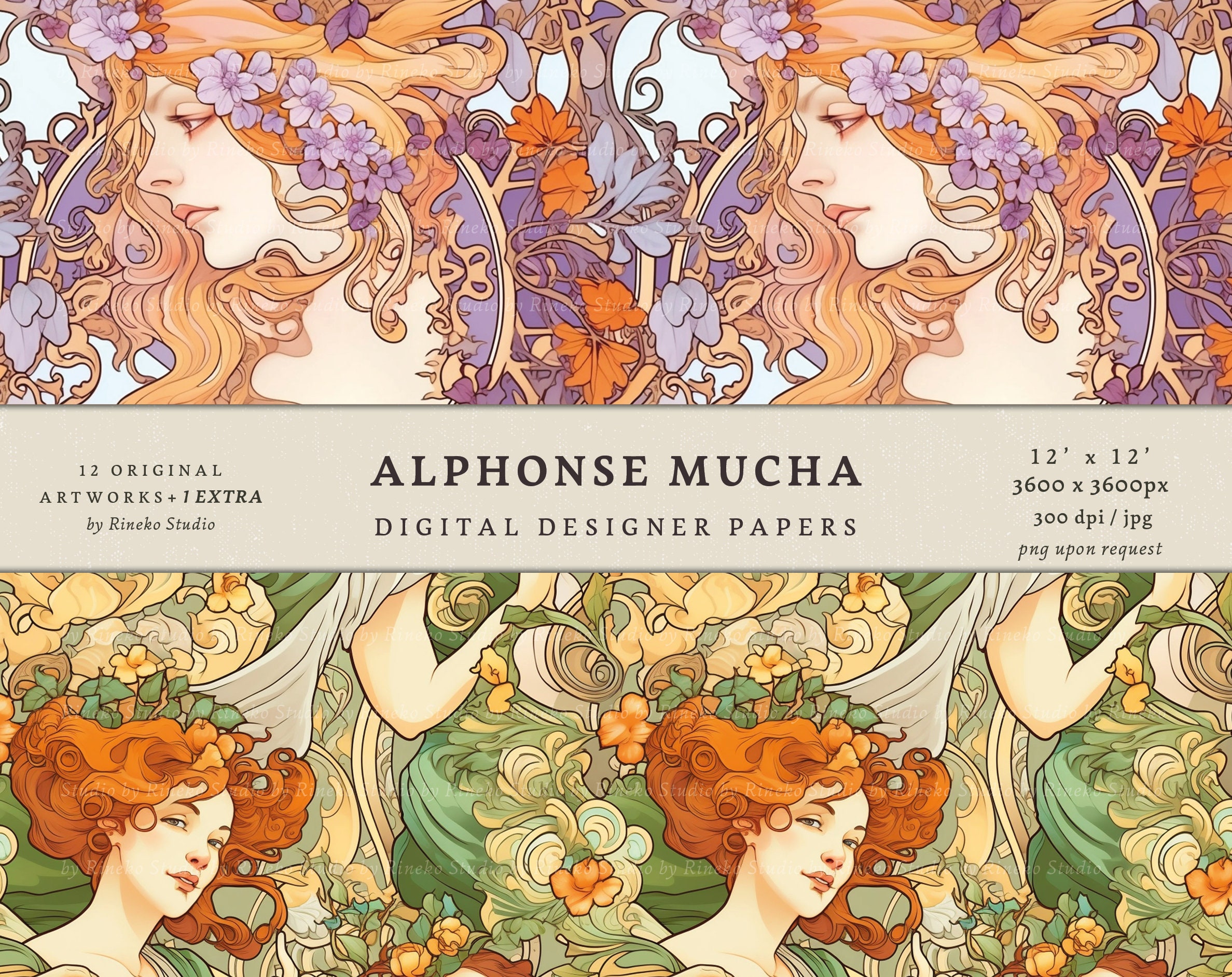 Alphonse Mucha Collection Digital Paper Pack 13 Designs Commercial Use ...