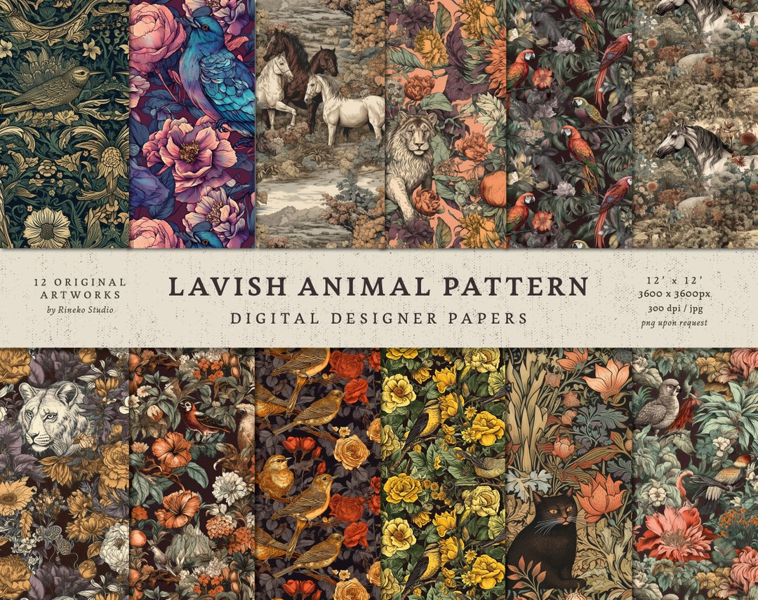 Lavish Animal Digital Paper Pack - 12 Designs - Commercial Use ...