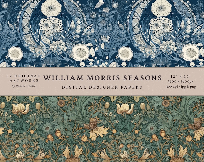 William Morris Seasons Digital Paper Pack - 12 Designs - Commercial Use ...