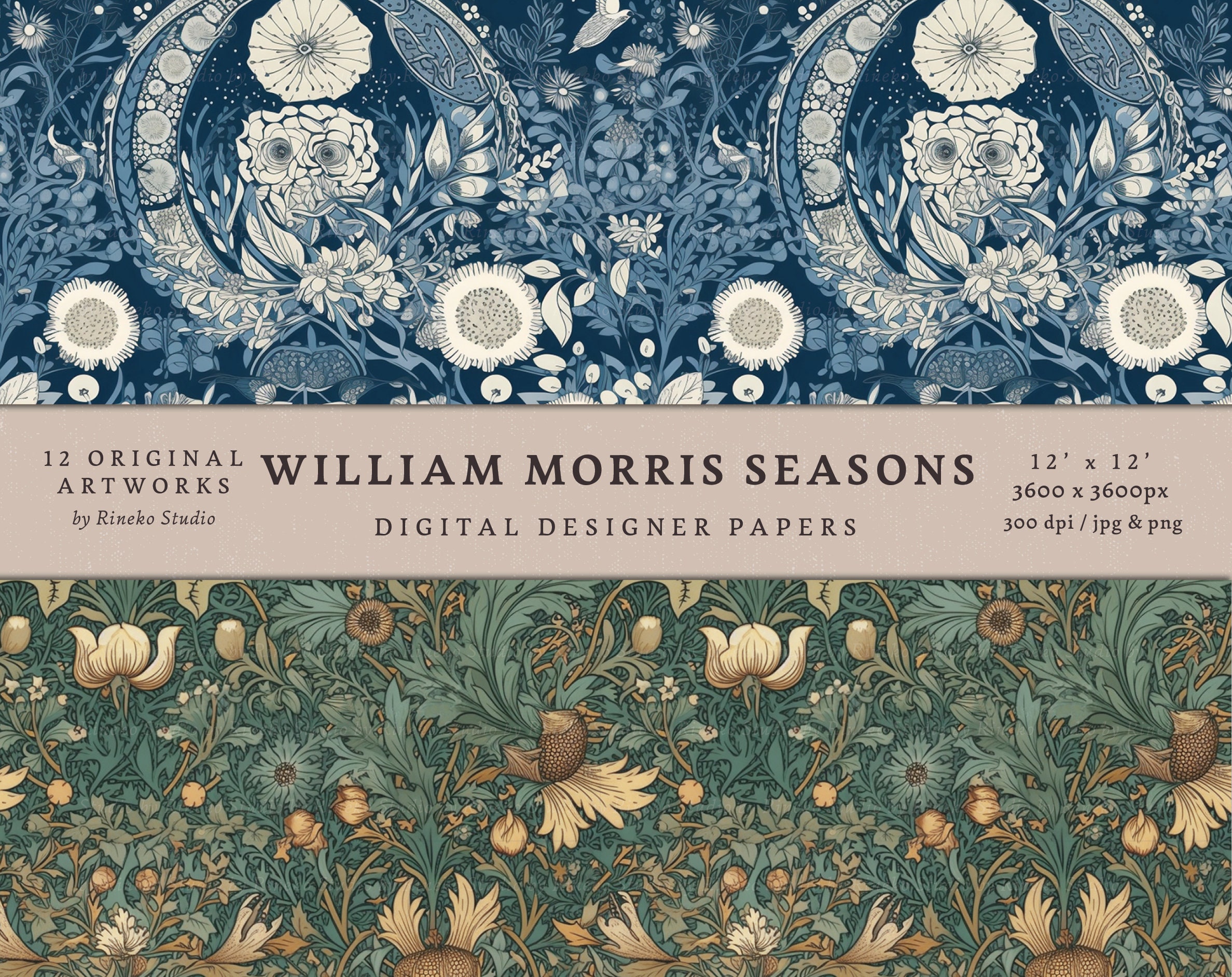 William Morris Seasons Digital Paper Pack - 12 Designs - Commercial Use ...