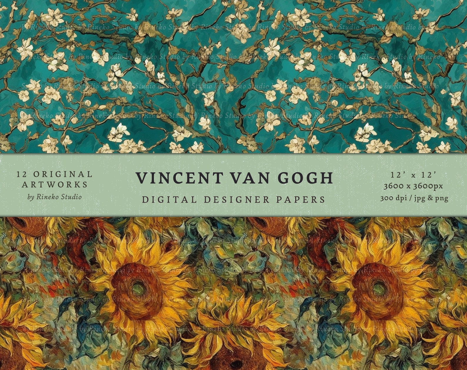 Vincent Van Gogh Digital Paper Pack - 12 Designs - Commercial Use ...