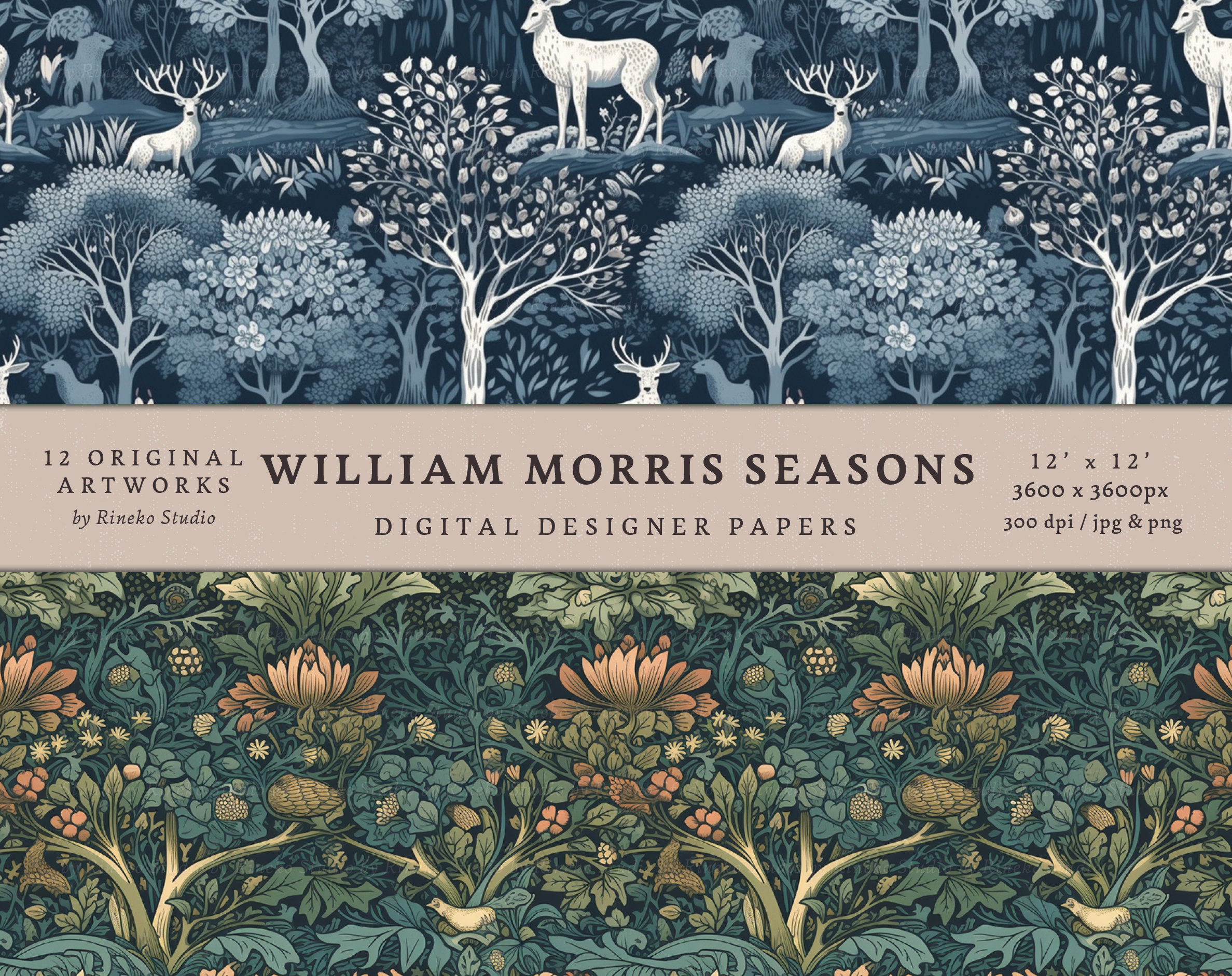William Morris Seasons Digital Paper Pack - 12 Designs - Commercial Use ...