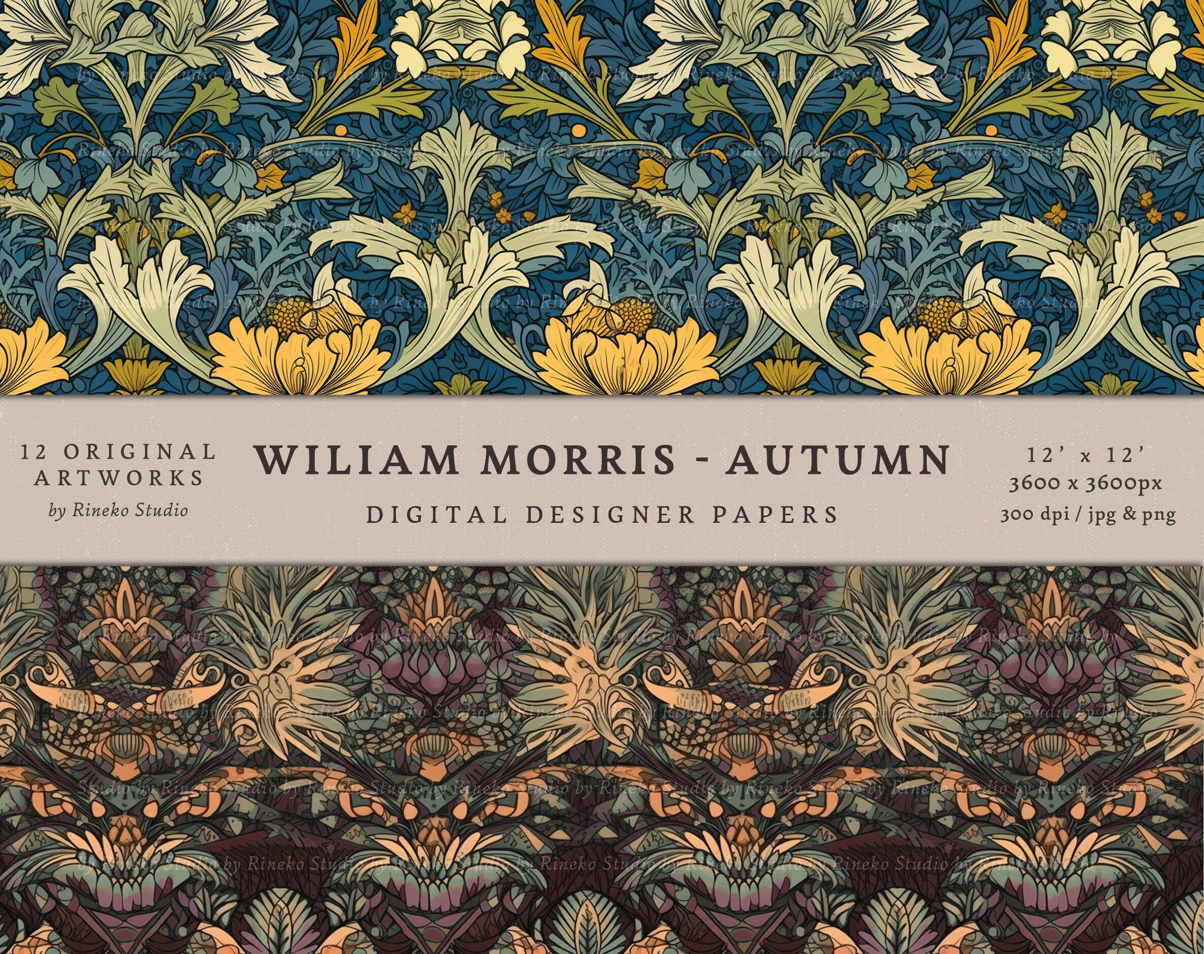 William Morris Autumn Digital Paper Pack 12 Designs Commercial Use ...