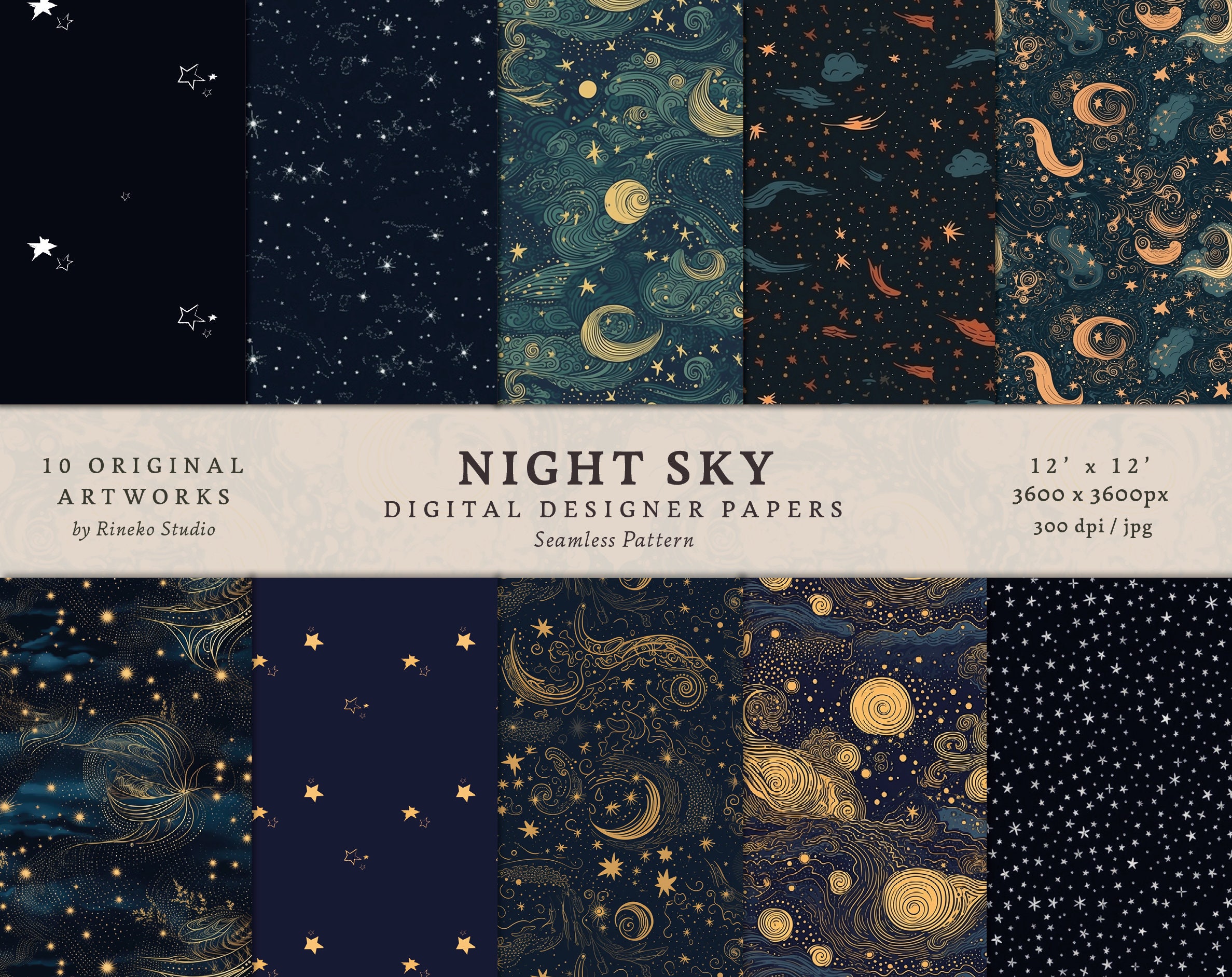 Night Sky Celestial Digital Paper Pack 10 Designs Commercial Use ...