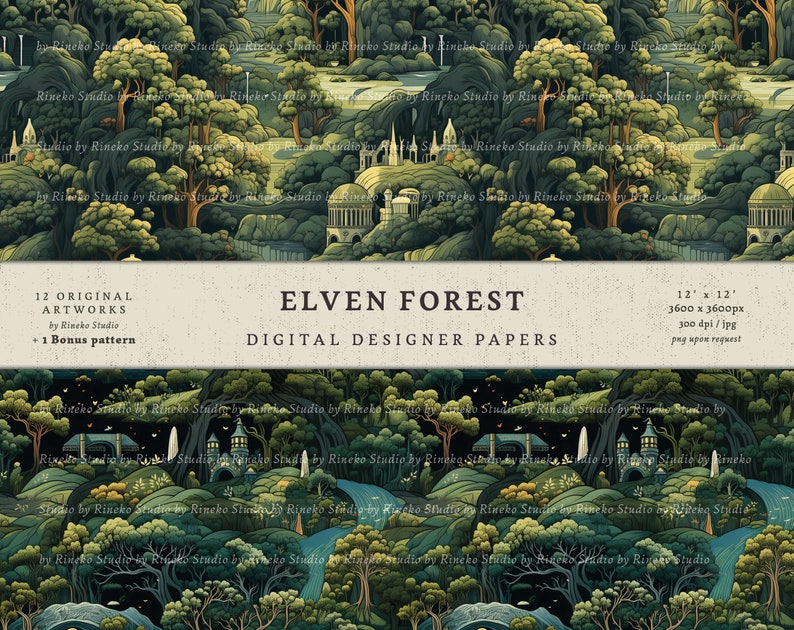 Elven Forest Digital Paper Pack – Seamless Fantasy Patterns (commercial ...