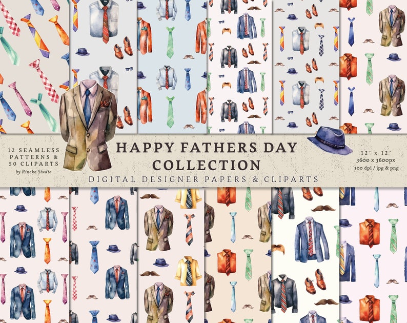 Happy Fathers Day Dad's Clothes Clipart, Daddy Patterns, Ties, Suits ...