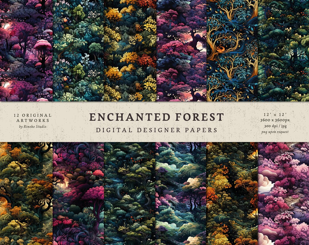 Enchanted Forest Fantasy Collection Digital Paper Pack 12 Designs ...