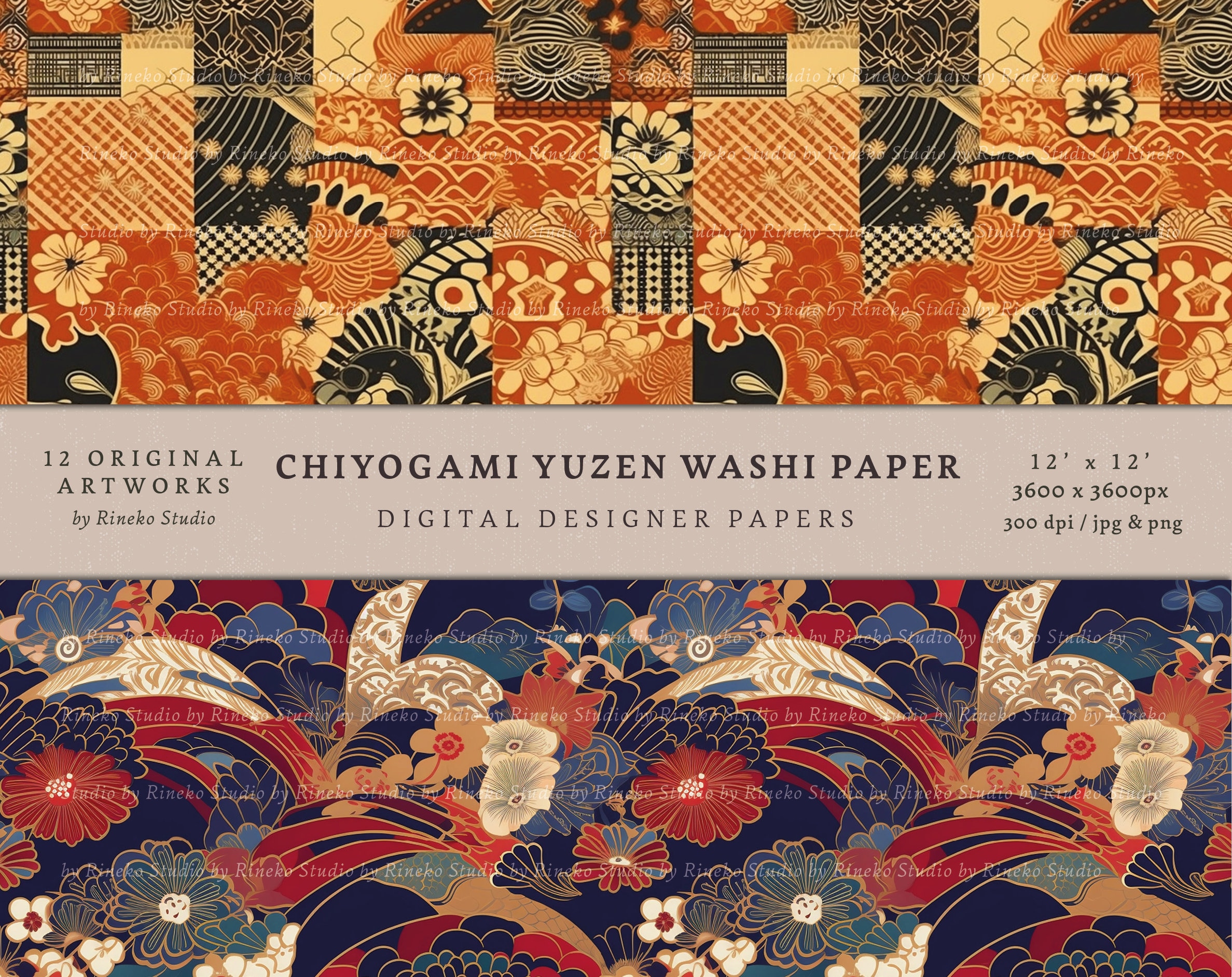 Chiyogami Yuzen Washi Paper Digital Paper Pack - 12 Designs ...