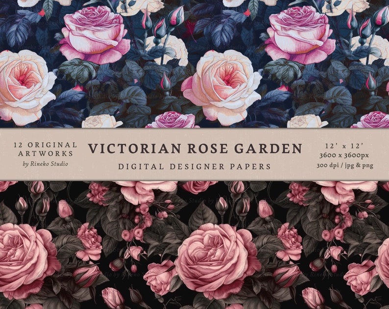 Old Victorian Rose Garden - Digital Paper Pack - 12 Designs ...