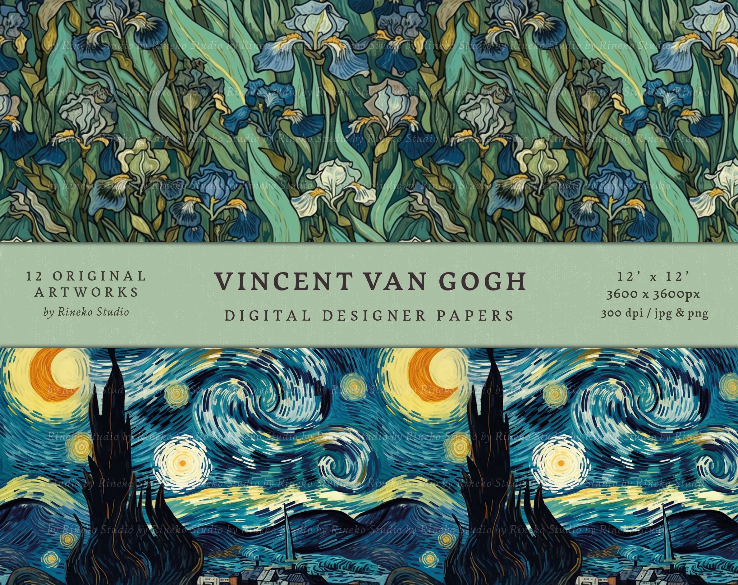 Vincent Van Gogh Digital Paper Pack 12 Designs Commercial Use INSTANT ...