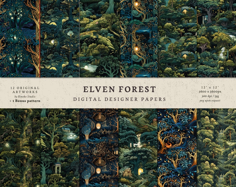 Elven Forest Digital Paper Pack – Seamless Fantasy Patterns (commercial ...