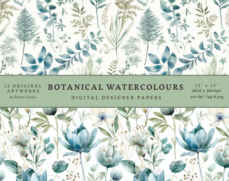 Botanical Watercolours Seamless Pattern - Digital Paper - Scrapbook ...