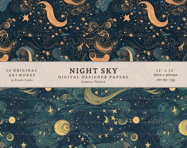 Night Sky Celestial Digital Paper Pack 10 Designs Commercial Use ...