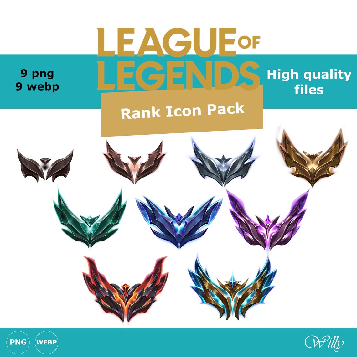 League of Legends Rank Icon Pack, Png Seamless Background, Iron, Bronze ...