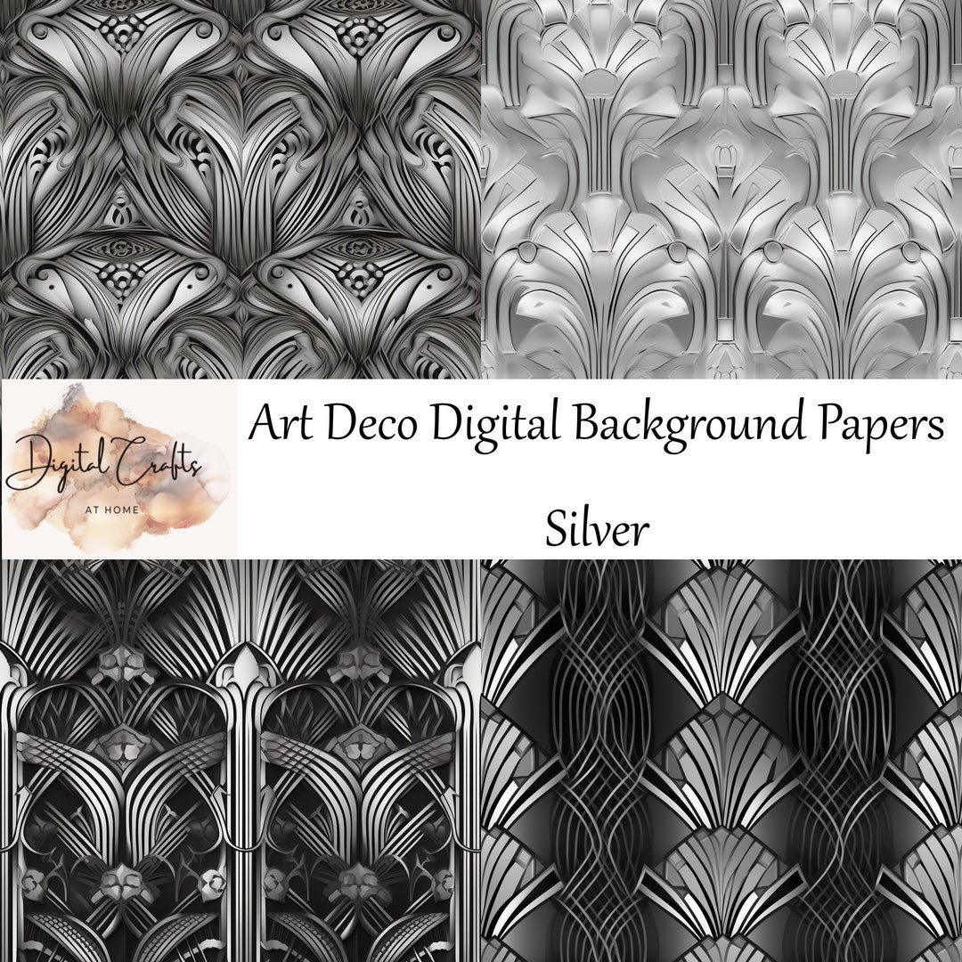 Art Deco Patterns Digital Paper Set Silver Stunning Art Deco - Etsy