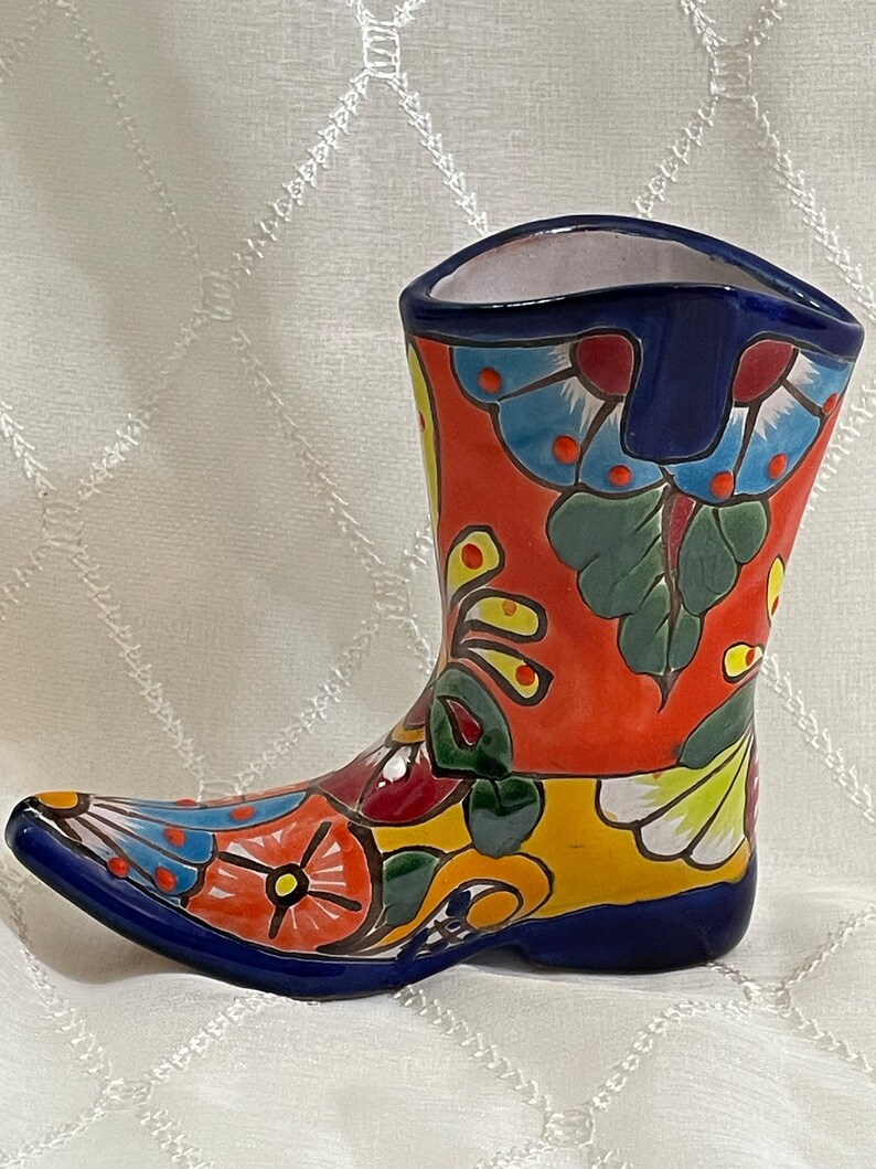 Mexican Talavera Handmade Pottery Cowboy Boot Planter - Etsy