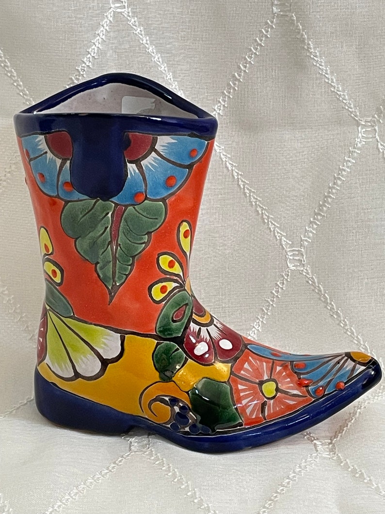 Mexican Talavera Handmade Pottery Cowboy Boot Planter - Etsy