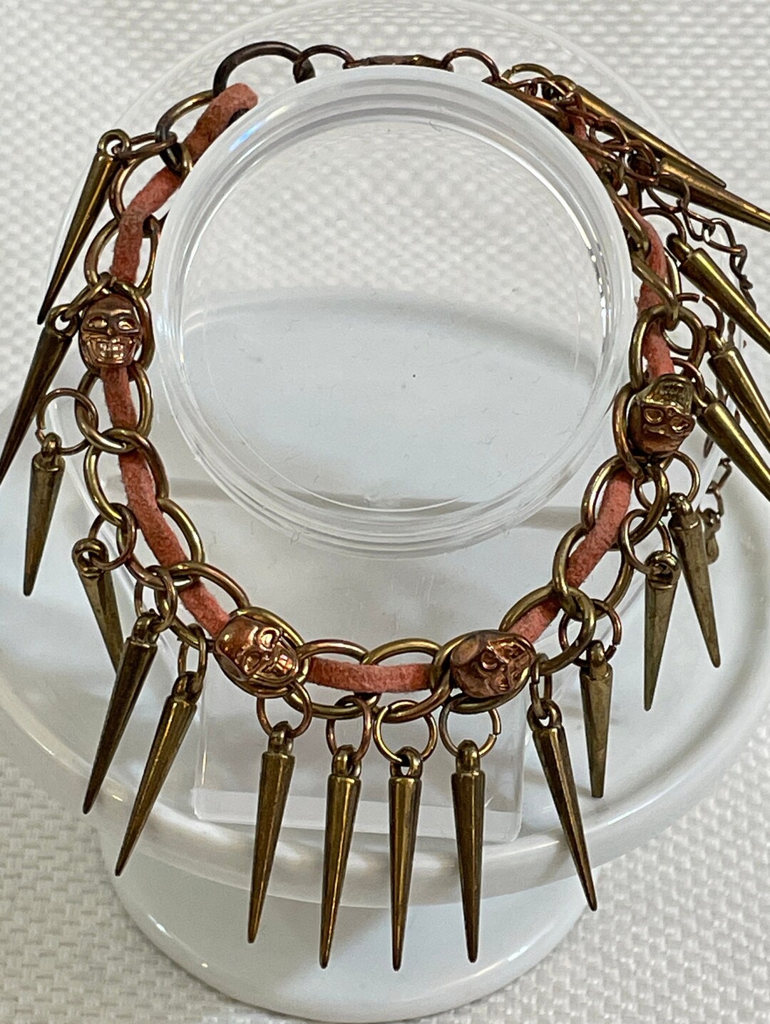 Skull Head & Spikes Leather With Metal Bracelet - Etsy