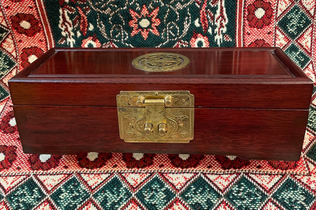 Vintage Rosewood Asian Medallion Brass Latch & Dovetailed Jewellery Box ...