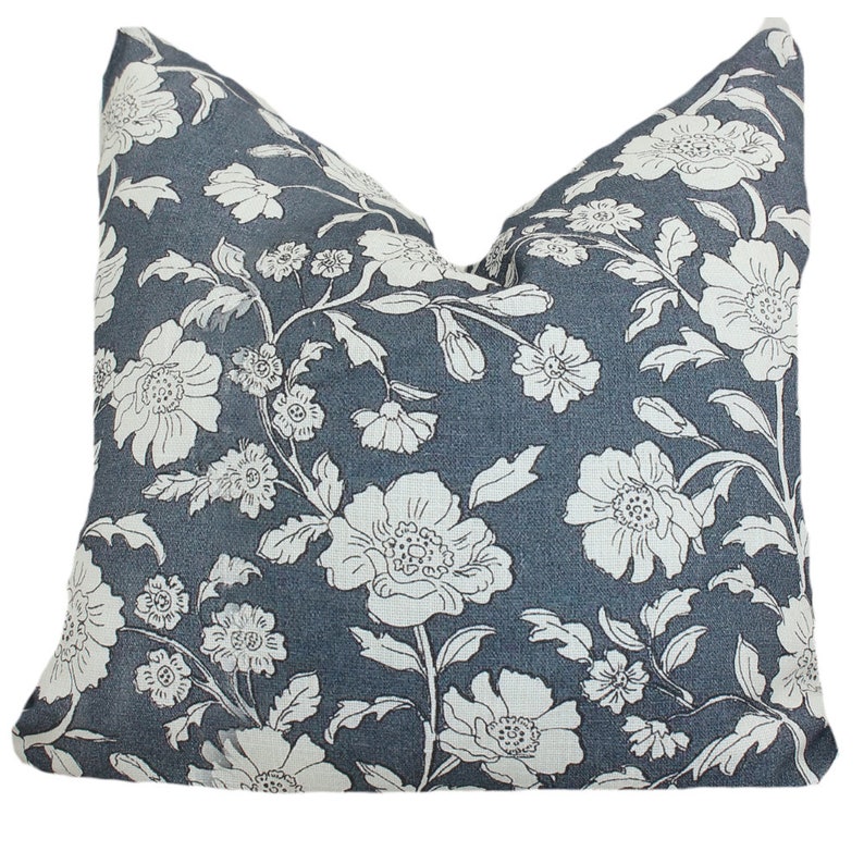 Blue Block Print Pillow Cover Floral 18 X 18 Dark Blue Cushion Cover ...