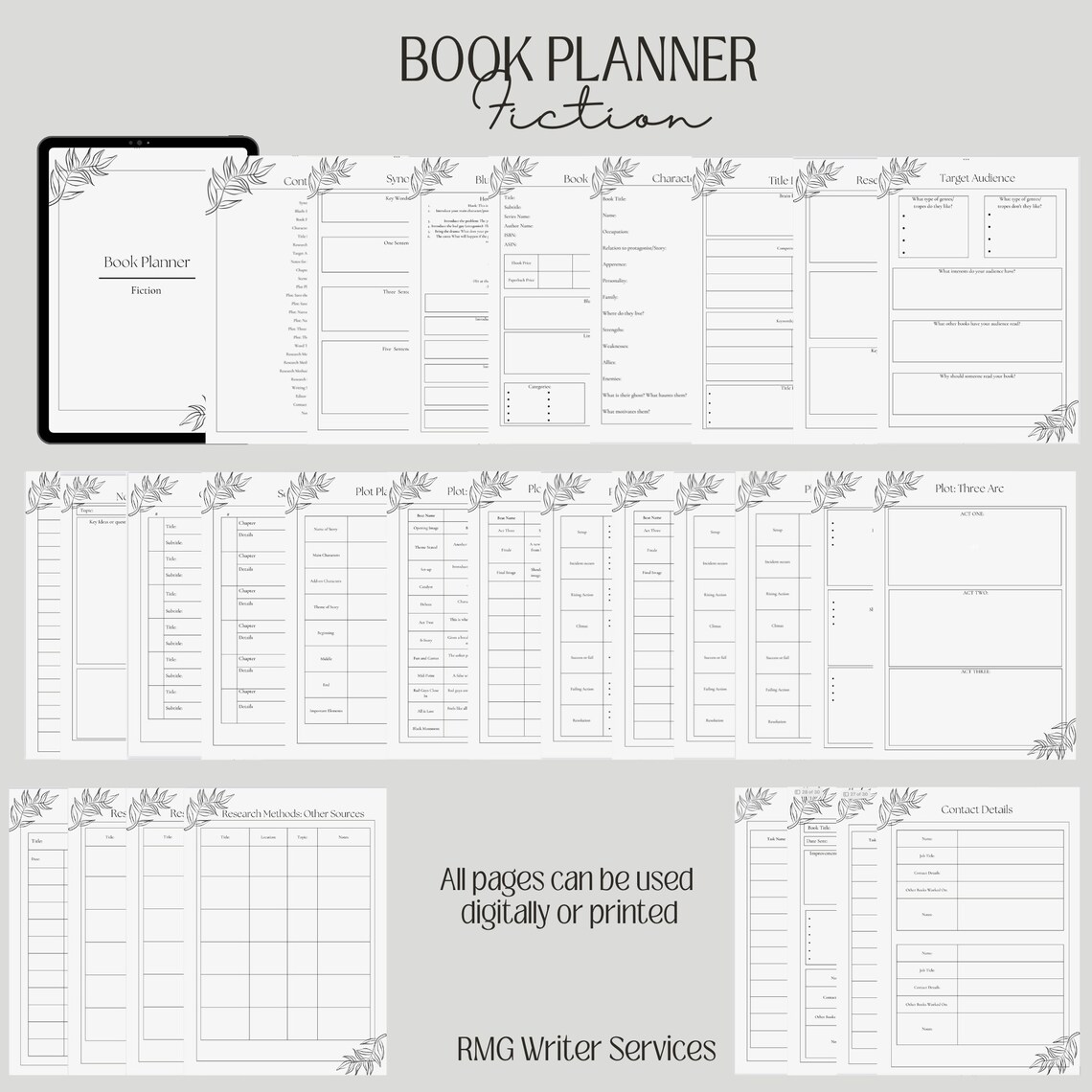 Minimalist Fiction Book Planner | Planner for Authors and Writers ...